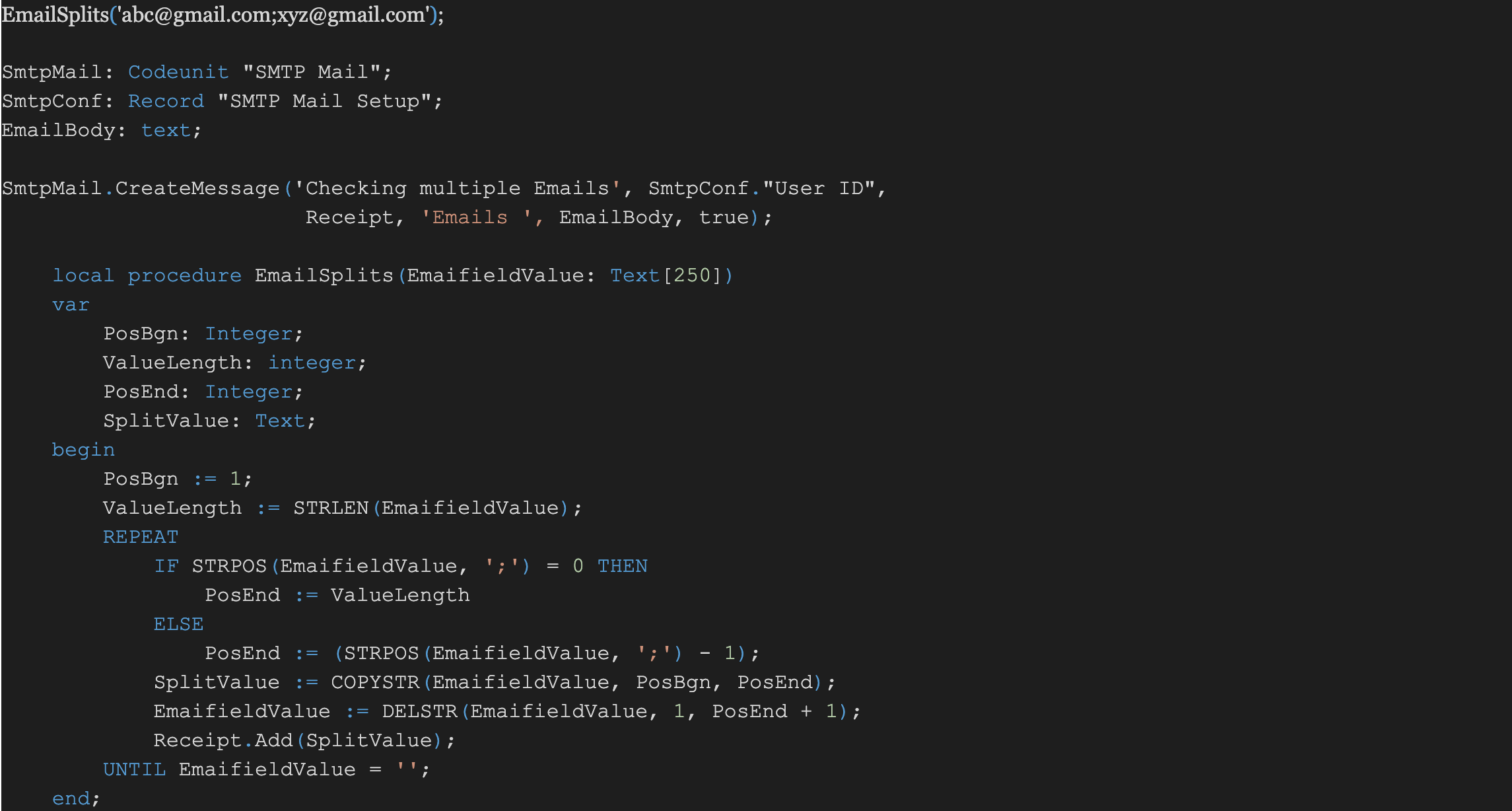 Splits Multiple Email Ids In To List Of Text Data Type Before Sending An Email Notifications